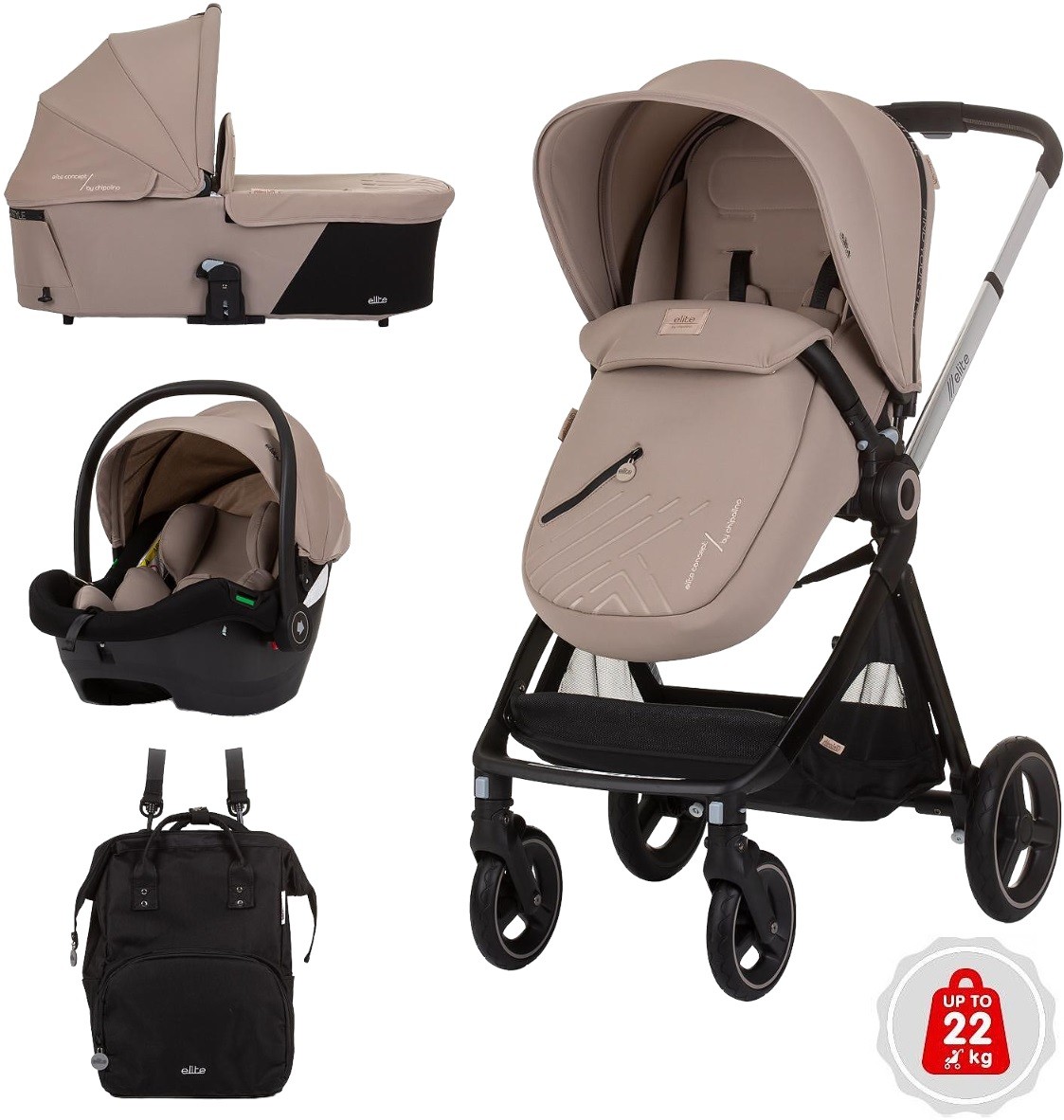 Kombinirana dječja kolica Chipolino - Elite, makadamija | Ozone.hr